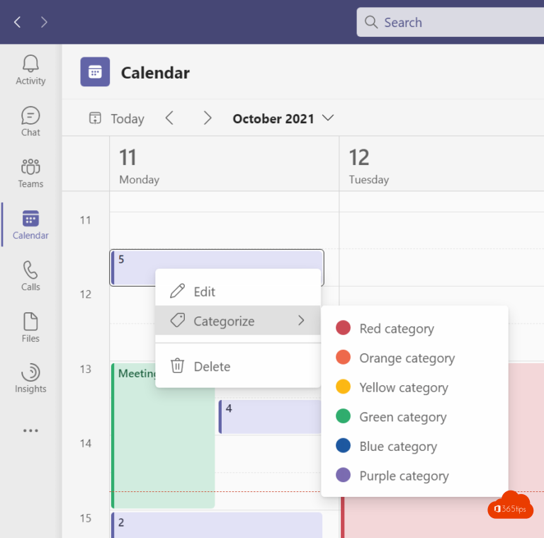 How to use categories and colour codes in Microsoft Teams calendar?